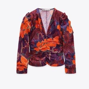 Zara | Tops | Lastzara Multicolored Floral Print Draped Top Size S ...